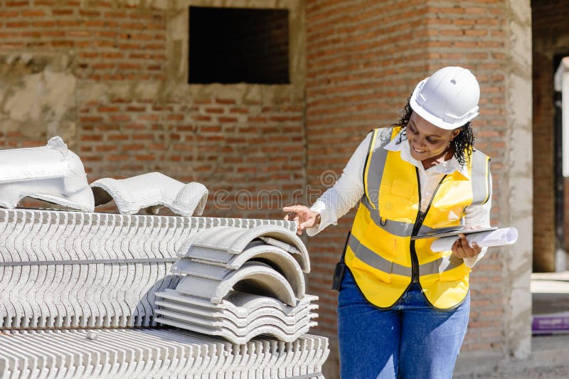 African Black Women Worker Work in Construction Site for Site Inspector ...