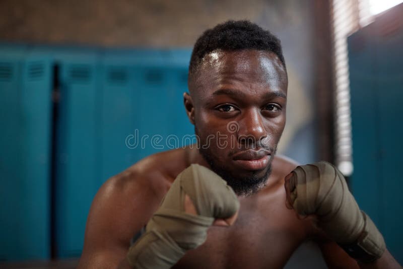 African Boxer Sitting in Locker Room Stock Image - Image of strength ...