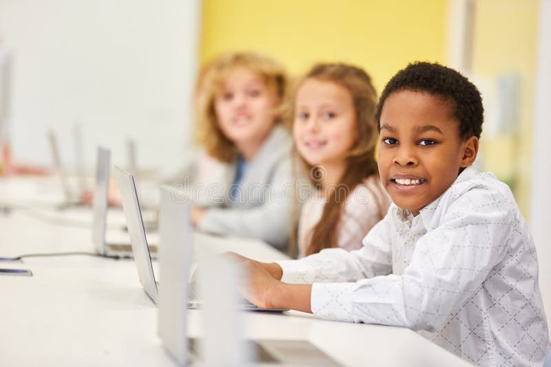 African Boy in the Computer Class Stock Photo - Image of girl ...
