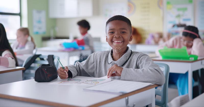 African Boy, Face and Happy in Classroom with Creative Learning, Skills ...