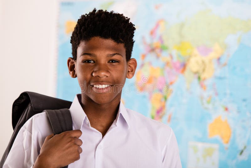 African Boy in His School Uniform and Backpack Stock Image - Image of ...