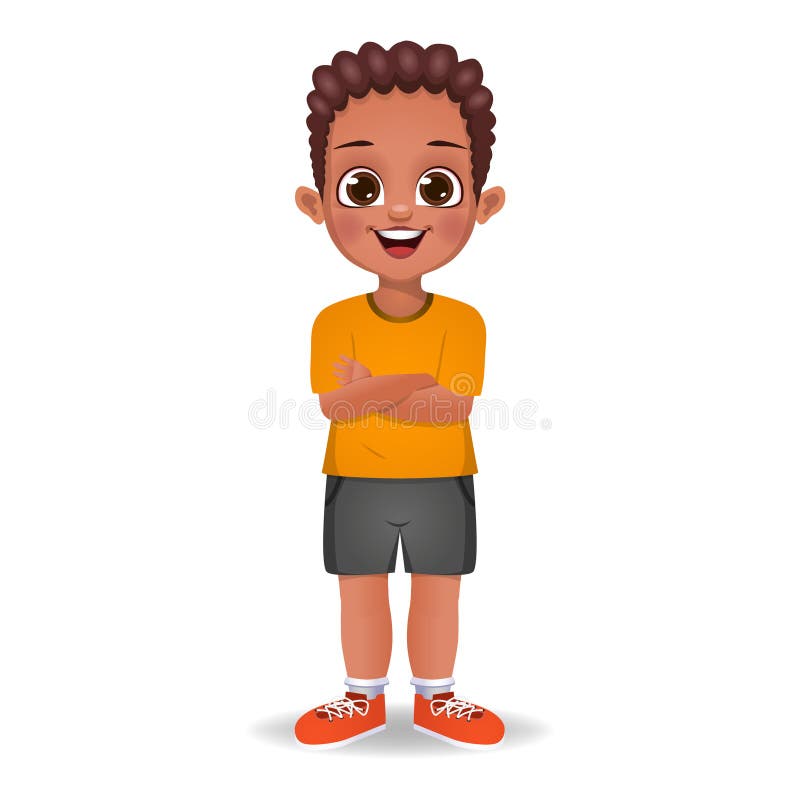 African Boy Kid Standing with Hands Crossed Vector Stock Illustration ...