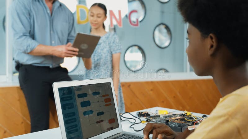 African Boy Programing System Girl Ask Point Tablet Edification Stock ...