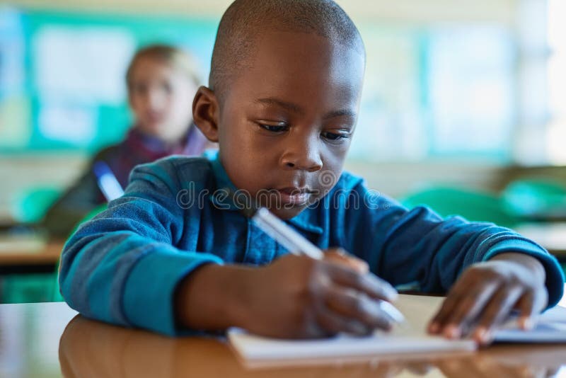African Boy, Writing and Notes at School for Learning, Listen and ...
