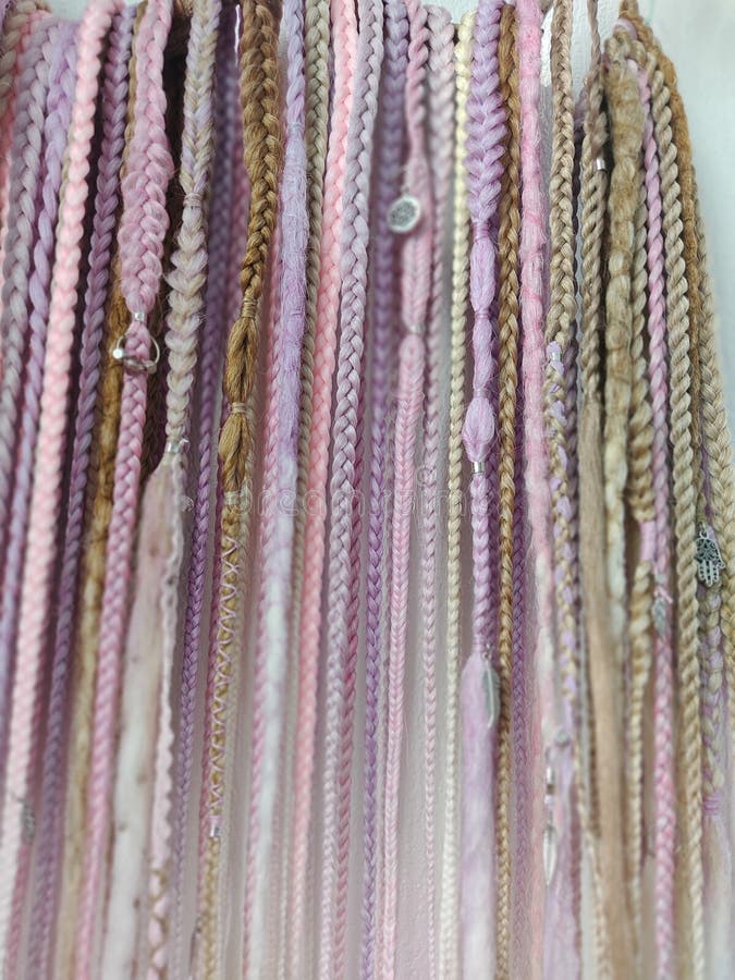 African Braids with Kanekalon at Close Range with Beads Stock Photo ...