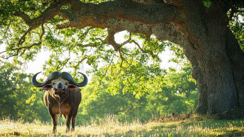 African Buffalo Standing Under a Tree Stock Photo - Image of ...
