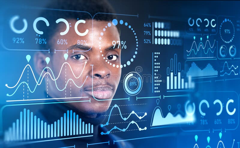 African Businessman and Big Data Graph Chart with Numbers, Glowi Stock ... African Businessman and Big Data Graph Chart with Numbers, Glowi Stock ...
