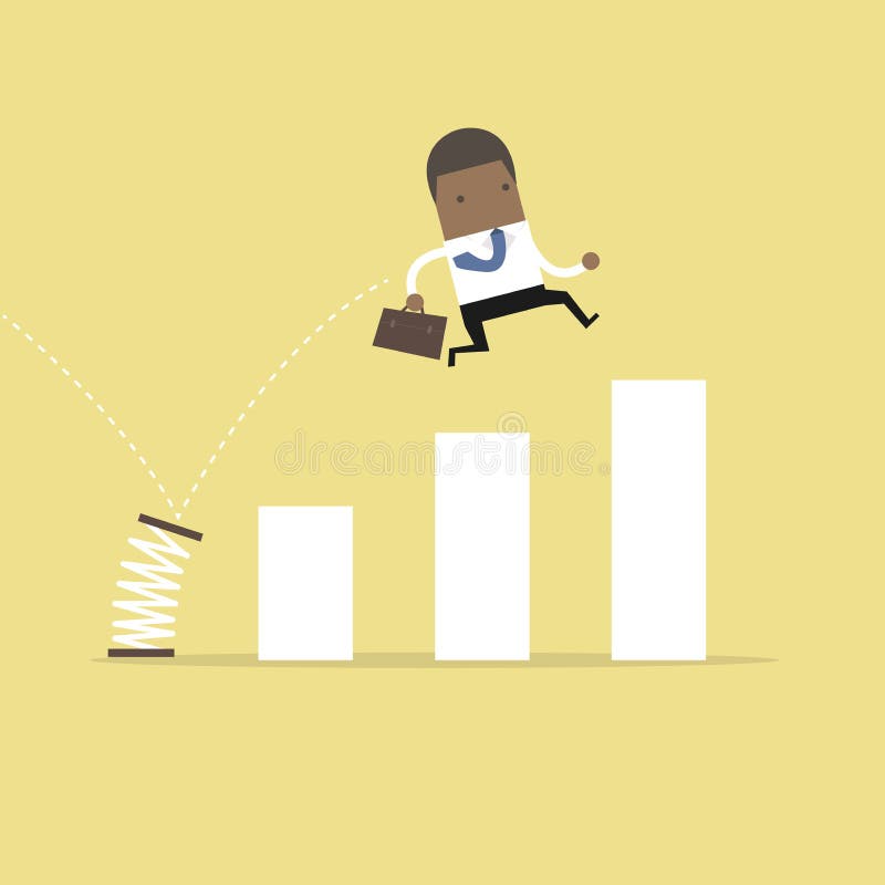 Businessman Jump Spring Across the Growing Bar Chart. Growth for ... Businessman Jump Spring Across the Growing Bar Chart. Growth for ...