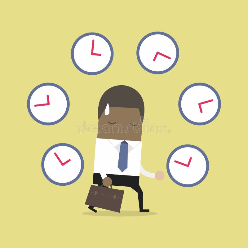 African Businessman with Many Clocks. Stock Vector - Illustration of ...