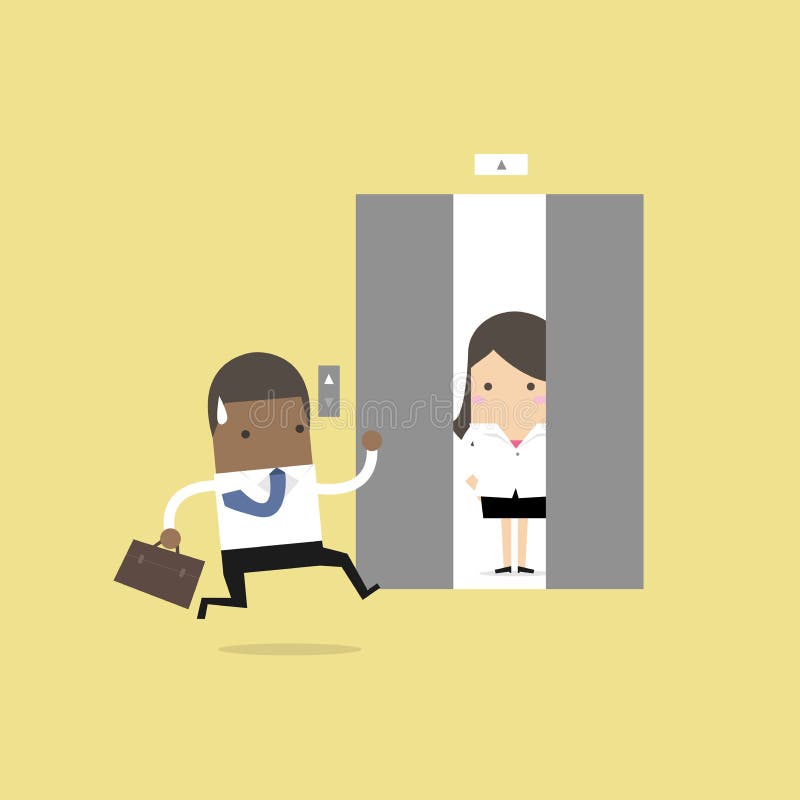 African Businessman Running To Elevator and Elevator is Closing. Stock ... African Businessman Running To Elevator and Elevator is Closing. Stock ...