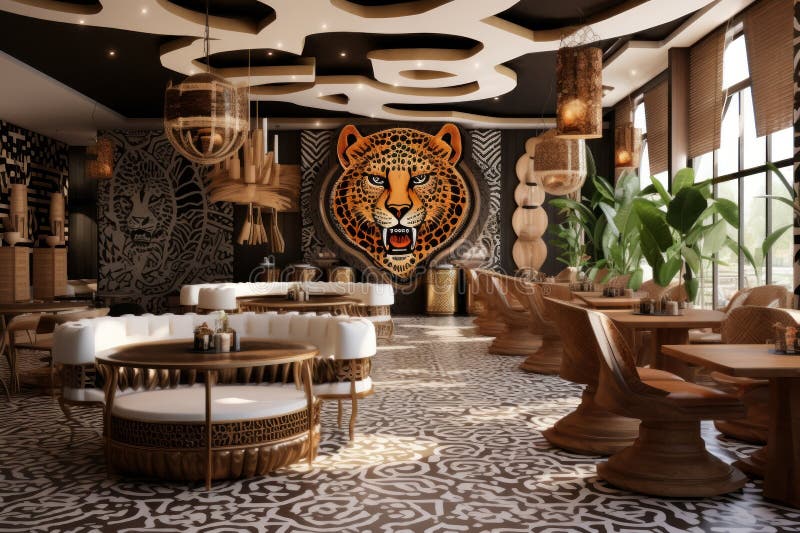 African Cafe Interior in Wild Animal Style Stock Illustration ...