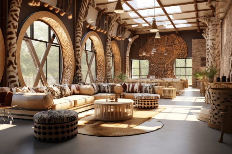 African Cafe Interior in Wild Animal Style Stock Illustration ...