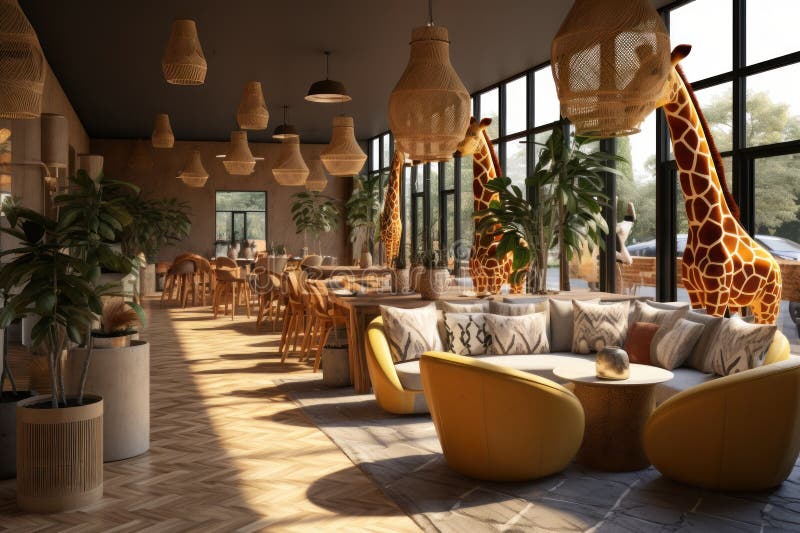 African Cafe Interior in Wild Animal Style Stock Illustration ...