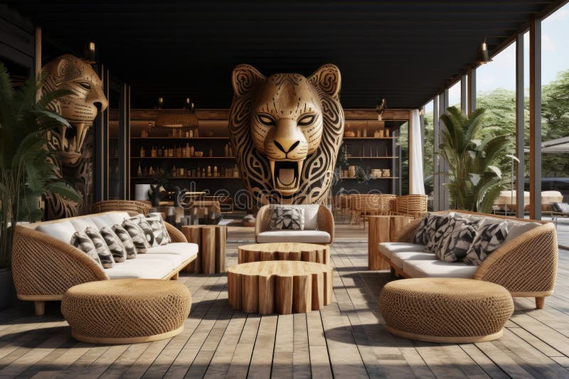 African Cafe Interior in Wild Animal Style Stock Illustration ...