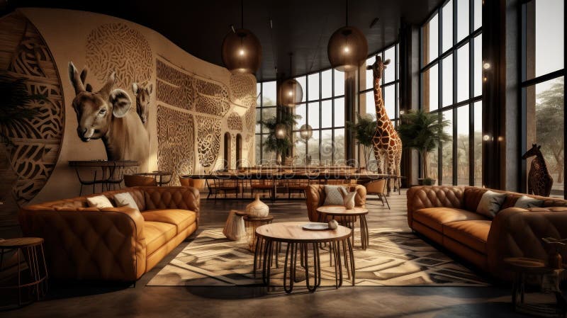 African Cafe Interior in Wild Animal Style Stock Illustration ...