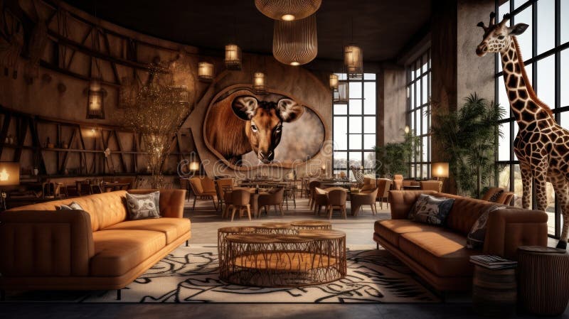 African Cafe Interior in Wild Animal Style Stock Image - Image of ...