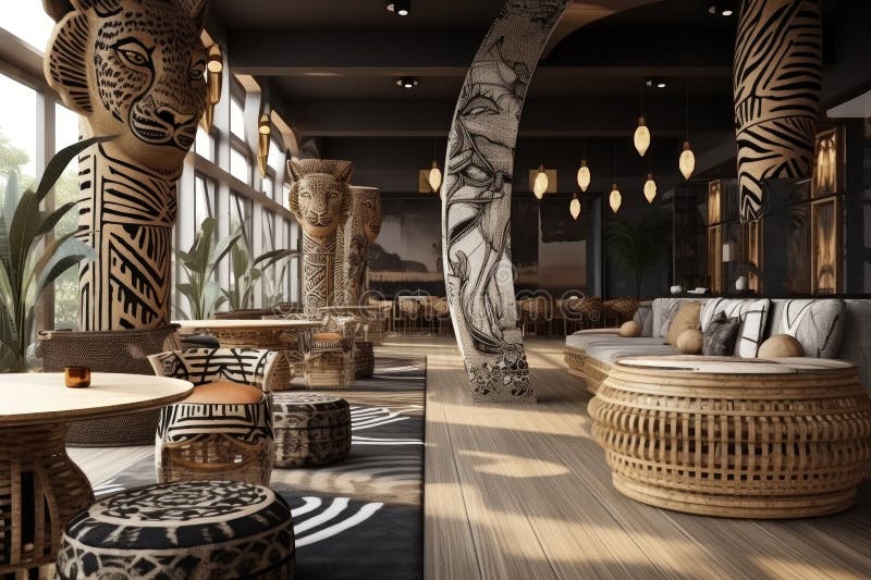 African Cafe Interior in Wild Animal Style Stock Image - Image of ...