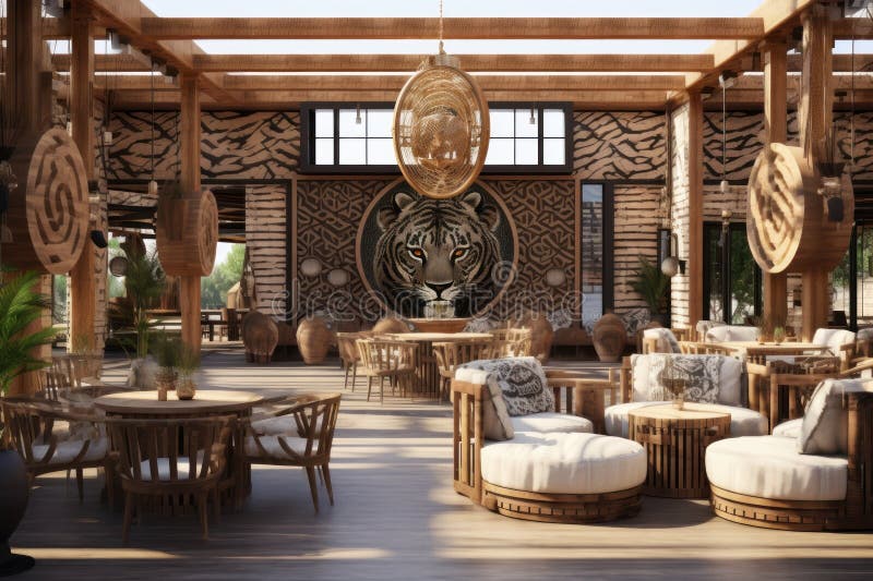 African Cafe Interior in Wild Animal Style Stock Image - Image of ...