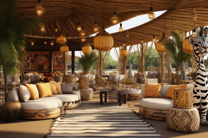 African Cafe Interior in Wild Animal Style Stock Photo - Image of ...