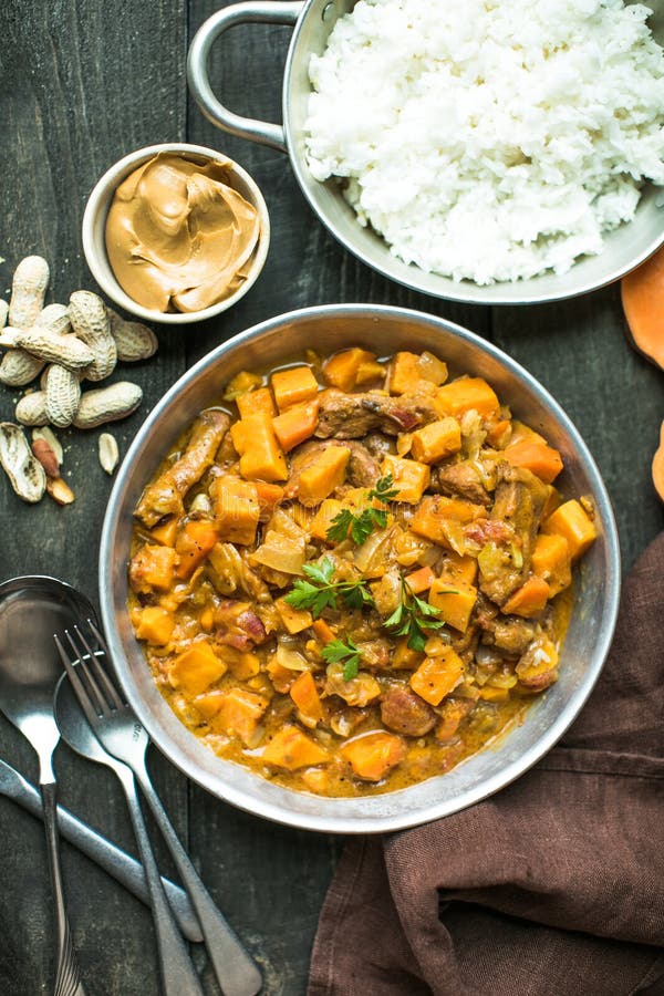 African Chicken Peanut Stew with Sweet Potatoes with Side of Basmati ...