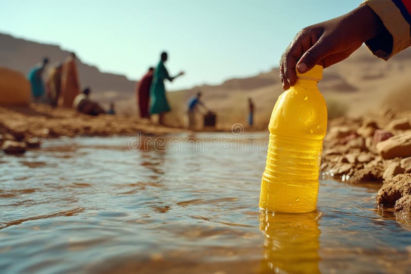 An African Child Collects Dirty Drinking Water from a Stream. Image ...