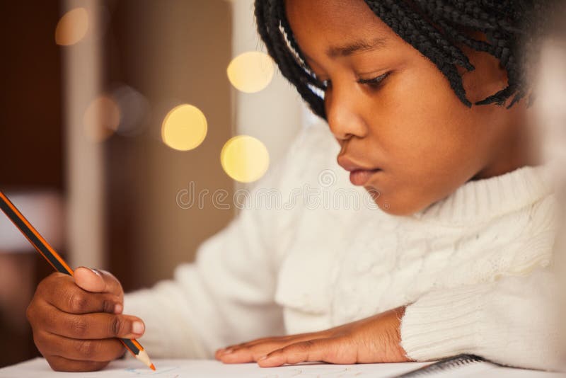 African Child, Drawing and Home with Notebook, Growth and Development ...