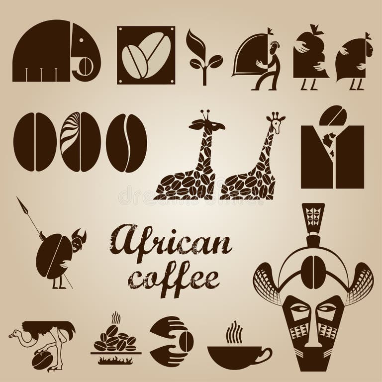 African coffee design set stock illustration. Illustration of shield ...