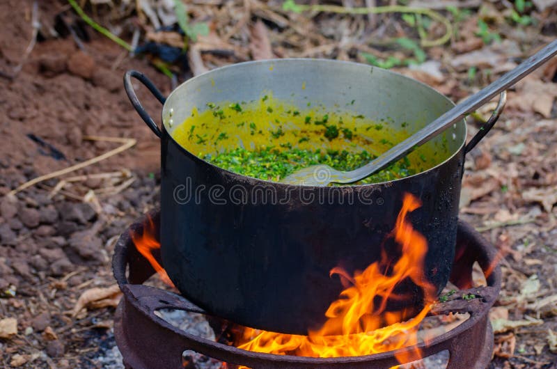 African Cooking and Local Fire Wood Burning Fire Stock Image - Image of ...