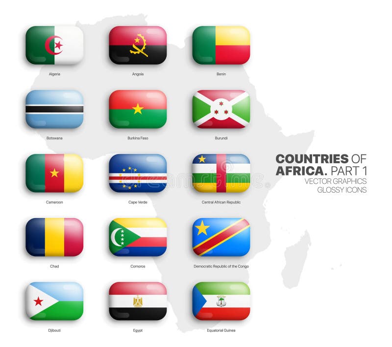 African Countries Flags Vector 3D Rounded Glossy Icons Set Isolate on ...