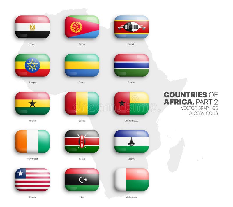 African Countries Flags Vector 3D Rounded Glossy Icons Set Isolate on ...