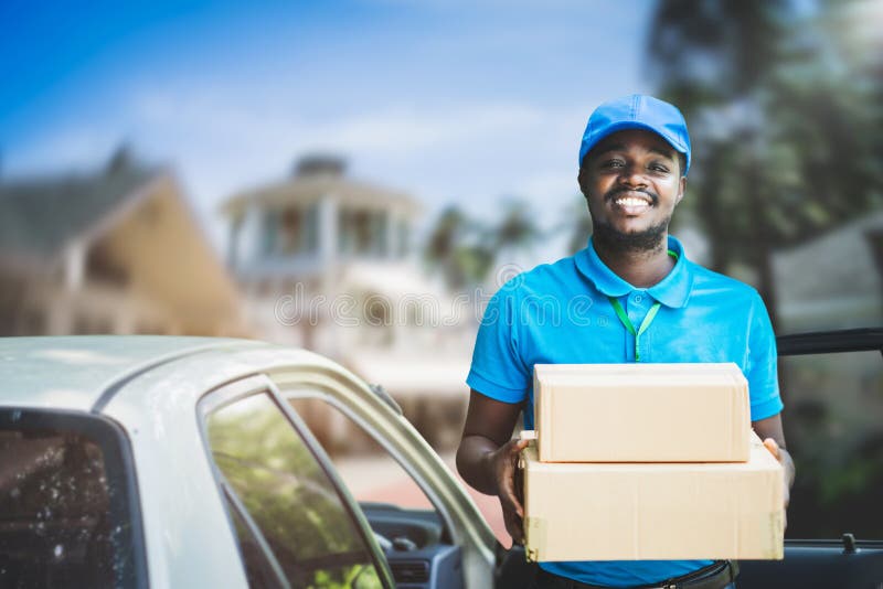 African Delivery Man or Courier with Box To Sent the Customer Stock ...