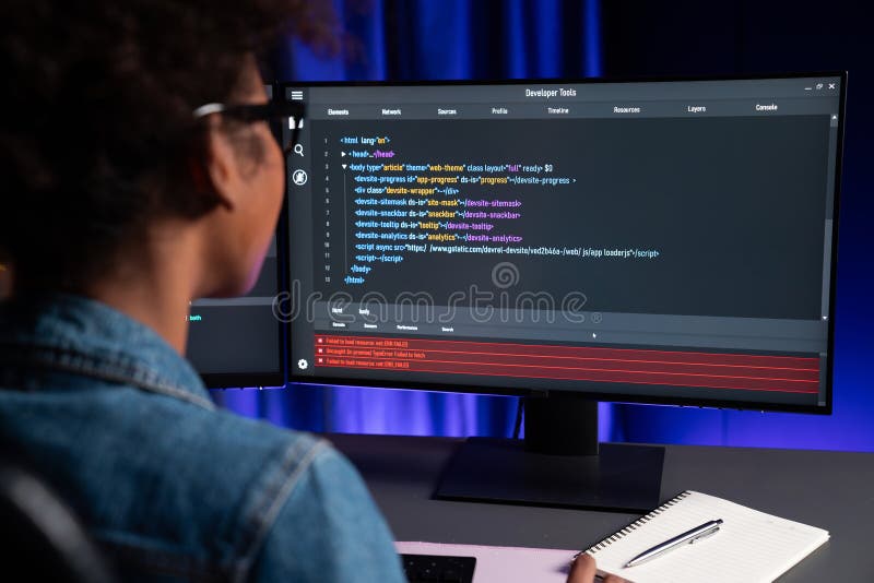 African it Developer Concentrating Codding Program on Laptop Screen ...