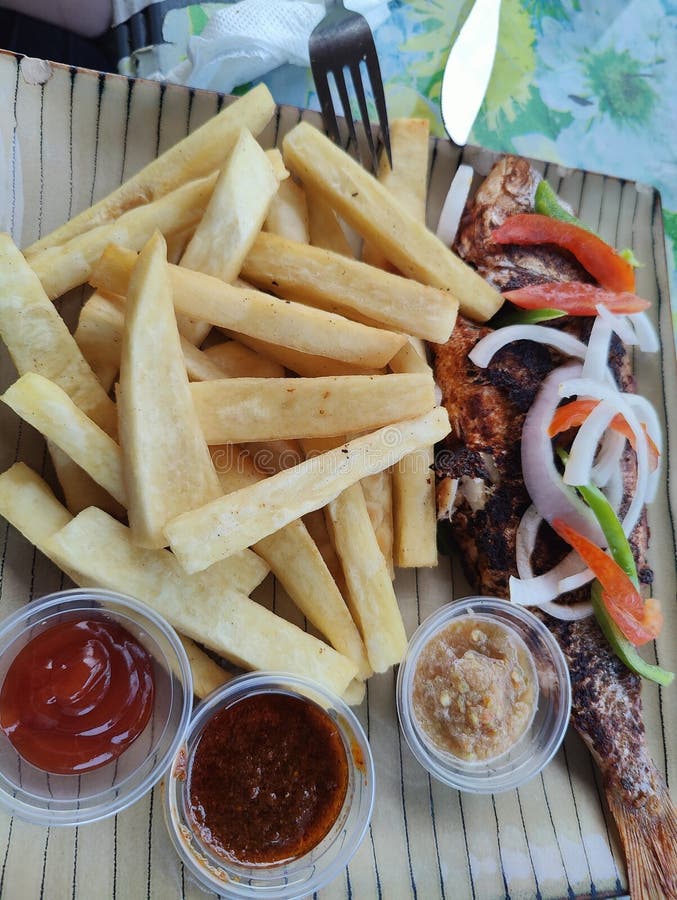 African Dish Fried Yam with Fish Stock Photo - Image of fish, fried ...