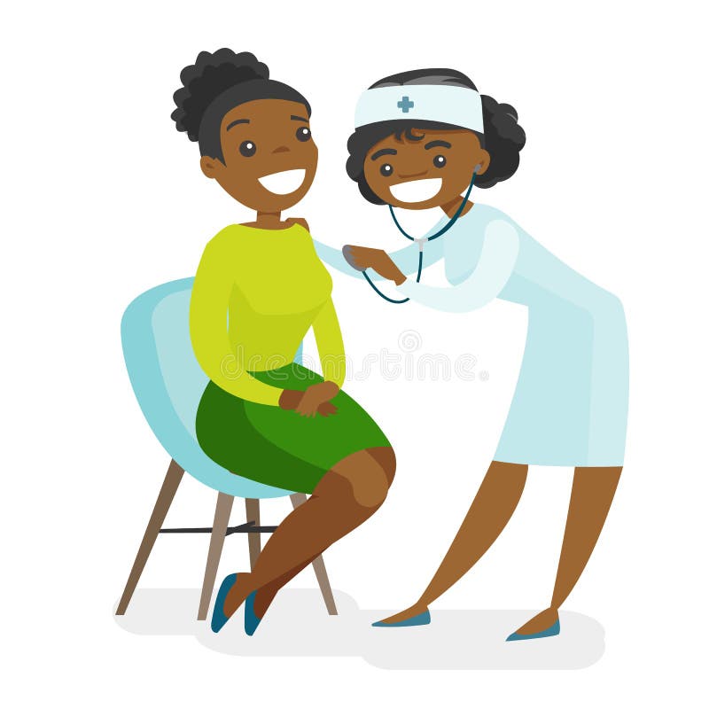 African Doctor Listening To Chest Of A Patient Stock Vector