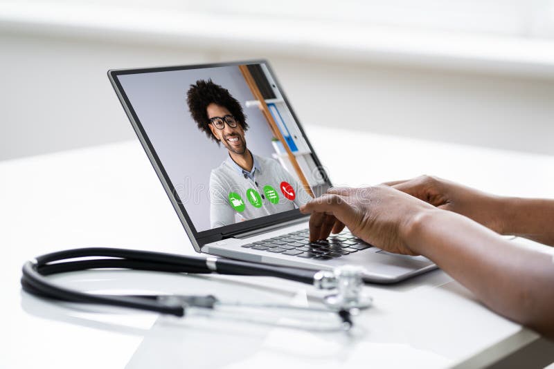African Doctor in Video Conference Call Talking Stock Photo - Image of ...