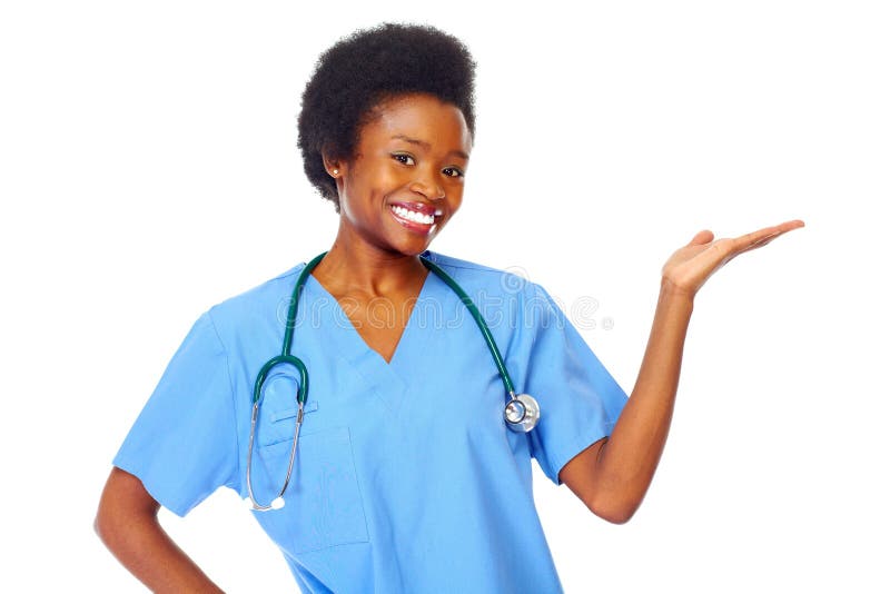 African Doctor Woman Presenting Copyspace. Stock Photo - Image of ...