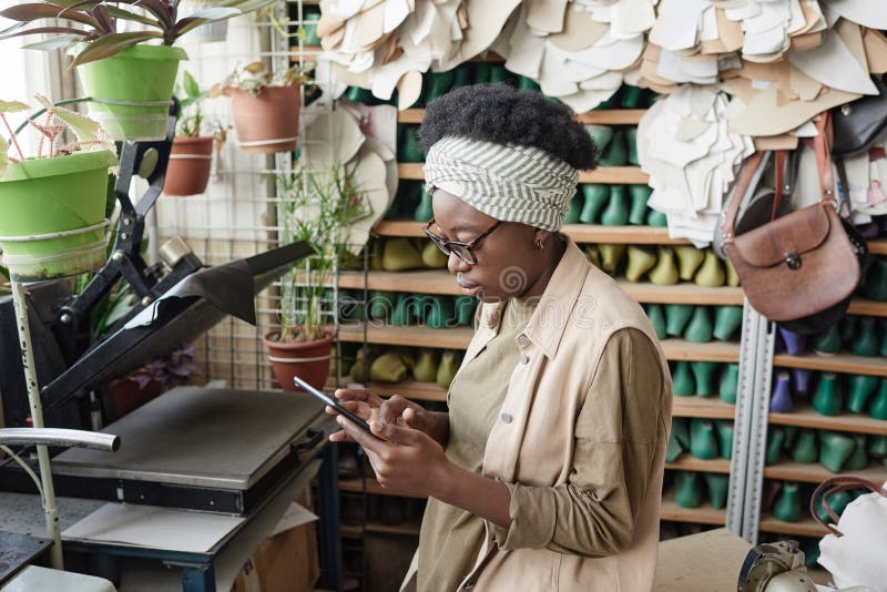 Dressmaker Working Online on the Phone Stock Photo - Image of factory ...