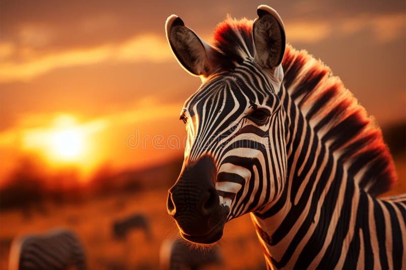 African Elegance Zebra in the Savannah at Sunset, Representing Africa ...