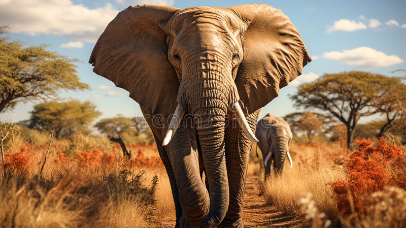 African Elephant Closeup Infront View Stock Photo - Image of horizontal ...