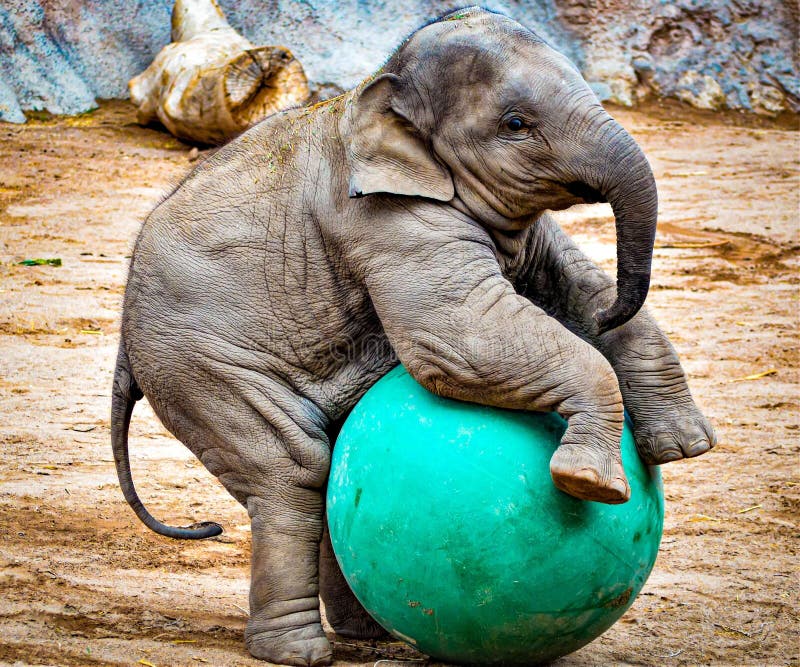 African Elephant Playing with a Green Ball Stock Image - Image of ...