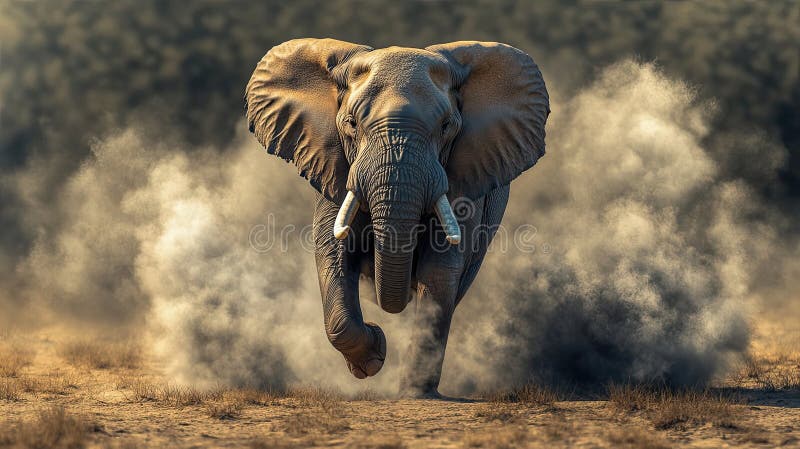 African Elephant Running through Dust Cloud Stock Illustration ...