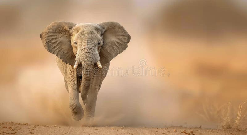 Elephant Running through Dust Stock Image - Image of speed, mammal ...