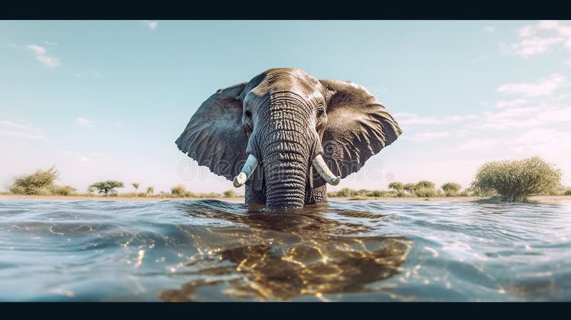 African Elephant Wading through the Shallow Waters Generative AI Stock ...