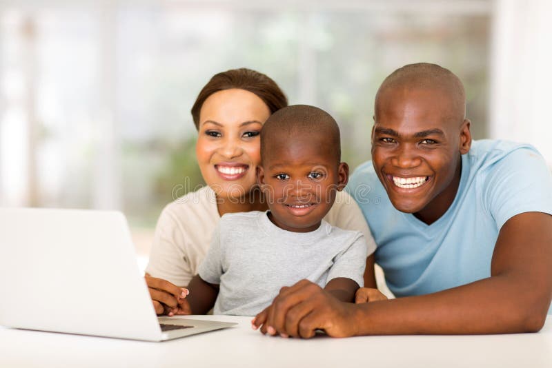 African American Family Using Laptop Computer Stock Image - Image of ...
