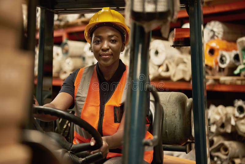 African Female Forklift Operator Working in a Warehouse Stock Image ...