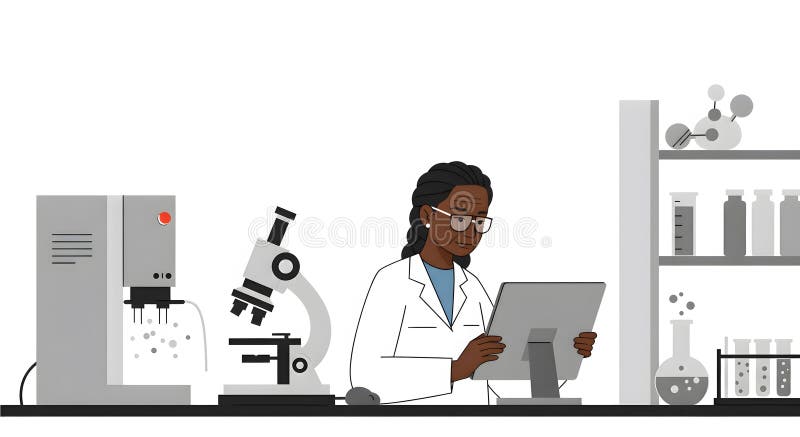 African Female Scientist Using Digital Tablet in Laboratory with ...