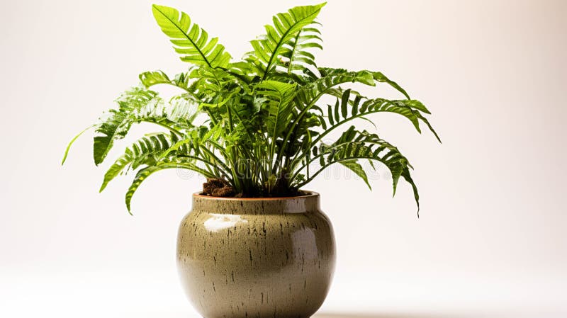 African Fern Pine Plant on a Pot on White Background Stock Image ...