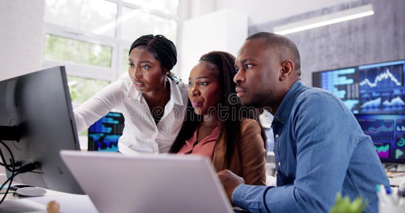 African Financial Data Analysts Using Dashboard on Screens Stock Photo ...