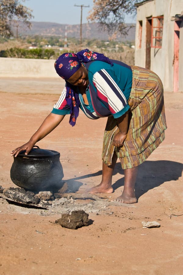 Sotho Woman Cooking Maize Meal Editorial Stock Photo - Image of human ...