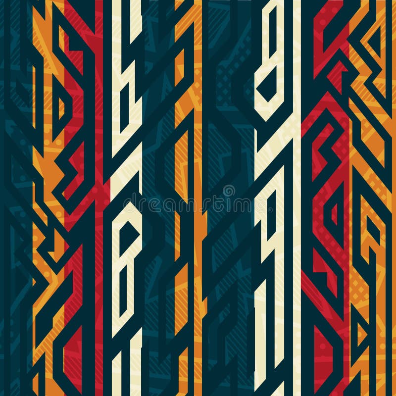 African Geometric Seamless Pattern with Grunge Effect Stock Vector ...